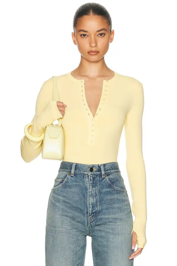 HELSA Bronya Knit Bodysuit - Pale Yellow