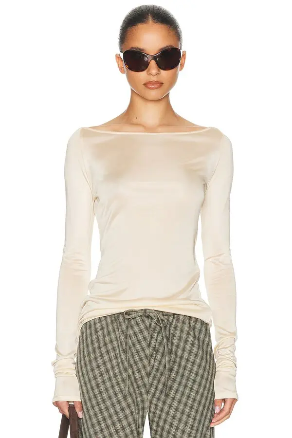 HELSA Slinky Jersey Off-the-shoulder Top - Champagne