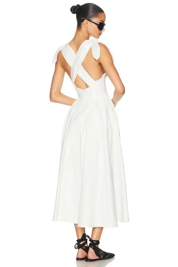 HELSA Fairweather Midi Dress In Stretch Cotton Sateen - Ivory