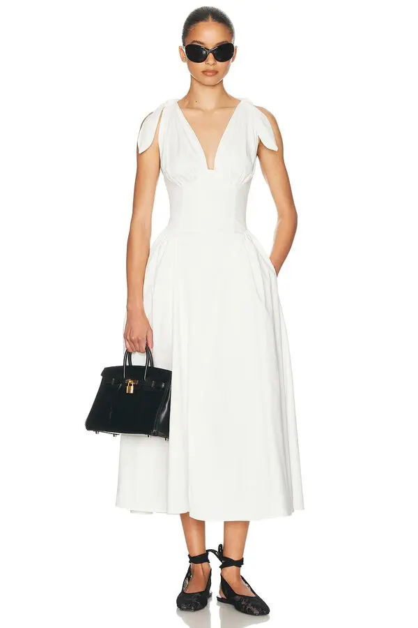 HELSA Fairweather Midi Dress In Stretch Cotton Sateen - Ivory