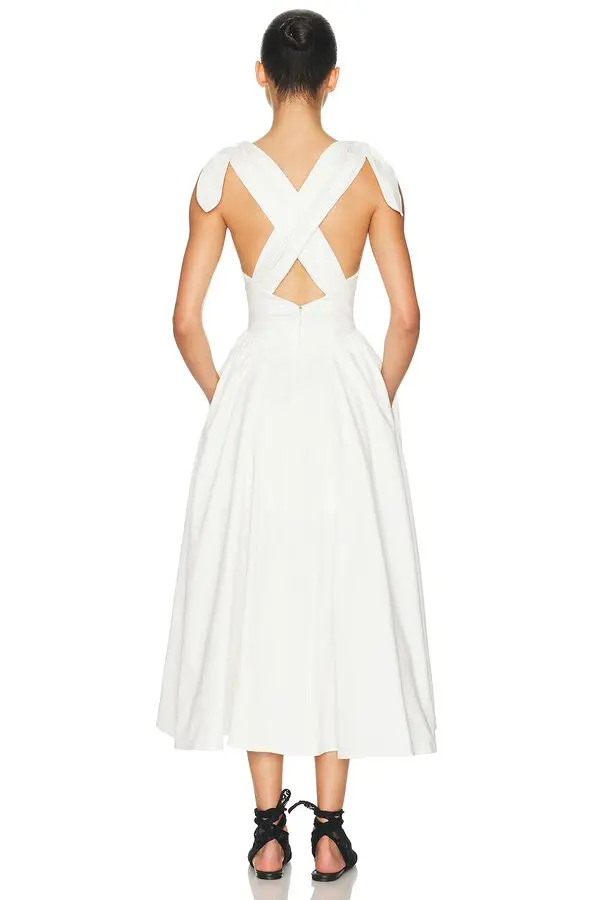 HELSA Fairweather Midi Dress In Stretch Cotton Sateen - Ivory