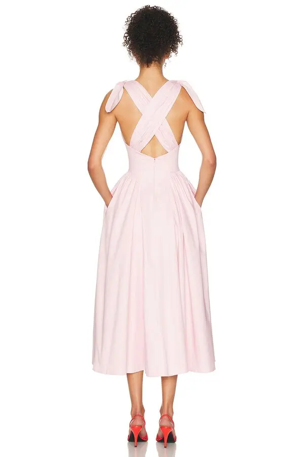 HELSA Fairweather Midi Dress In Stretch Cotton Sateen - Tea Rose