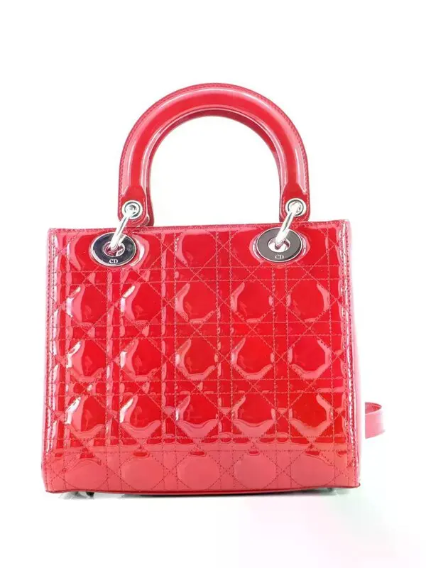 Dior Lady Cannage Quilt Patent Medium Satchel