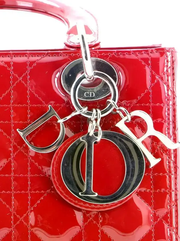 Dior Lady Cannage Quilt Patent Medium Satchel