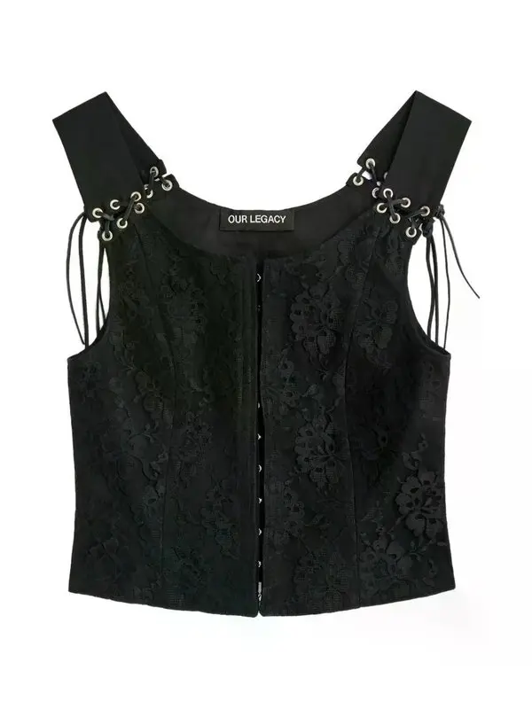 Our Legacy Lace Overlay Eyelet-detail Vest - Black