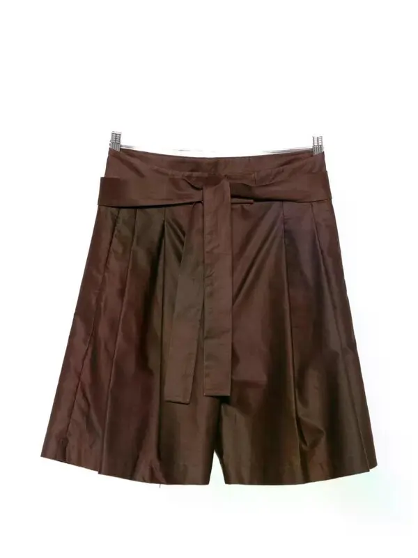 Dusan Belted Pleated Shorts - Brown