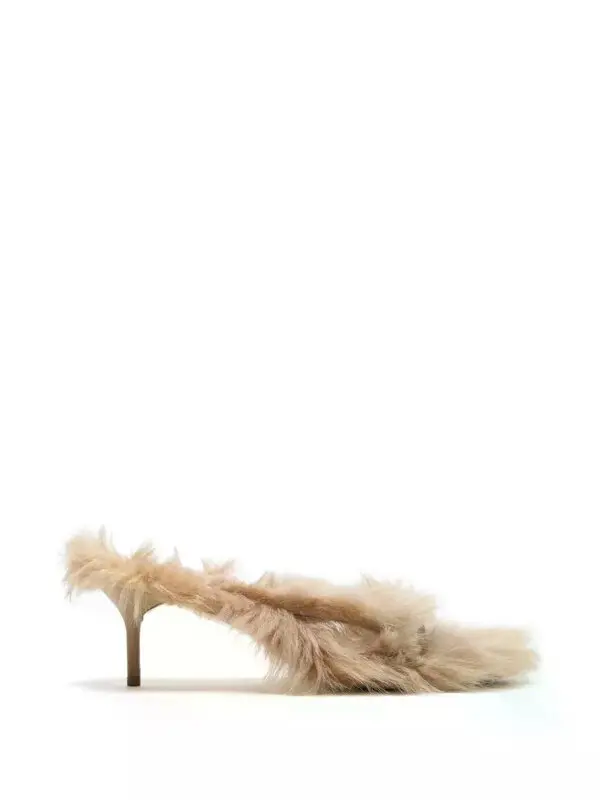 Acne Studios Shearling Trimmed Kitten Heel Sandals - Neutrals