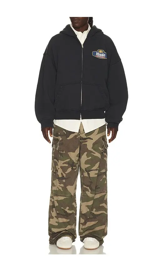 Rhude Racing Crest Zip Up Hoodie - Black