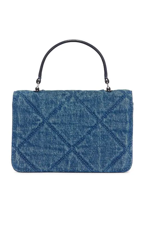 Tory Burch Kira Diamond Quilted Denim Mini Top Handle Chain Wallet