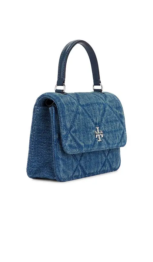 Tory Burch Kira Diamond Quilted Denim Mini Top Handle Chain Wallet