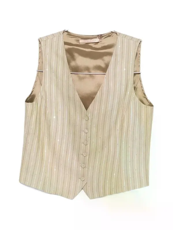 PENNYBLACK Pinstriped Sequin-embellished Waistcoat - Green