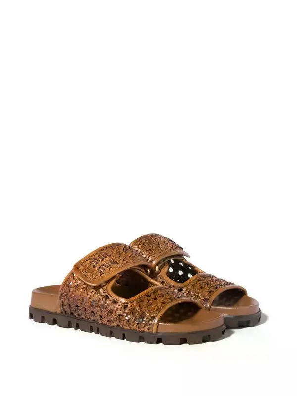 Miu Miu Woven Leather Lug Sole Sandals - Brown