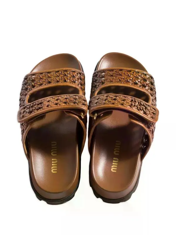 Miu Miu Woven Leather Lug Sole Sandals - Brown