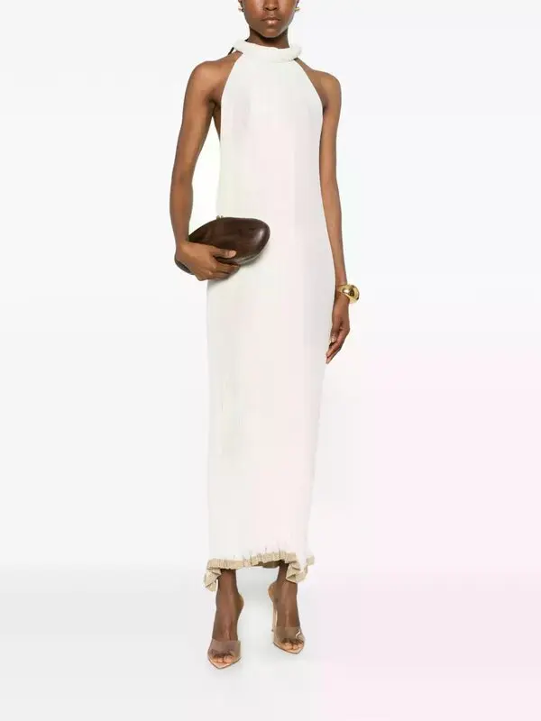 Alberta Ferretti Pleated Halter-neck Midi Dress - Neutrals