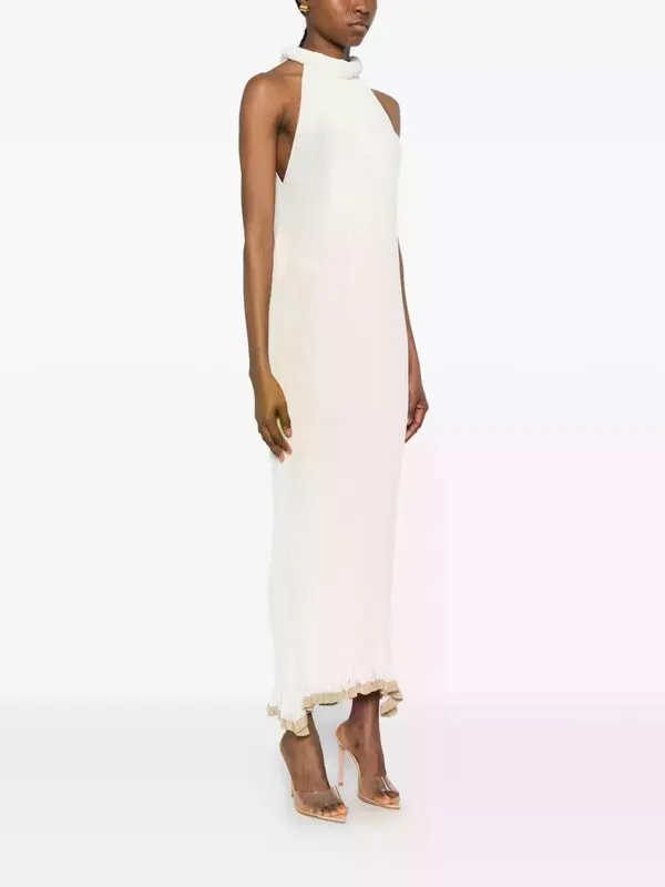 Alberta Ferretti Pleated Halter-neck Midi Dress - Neutrals