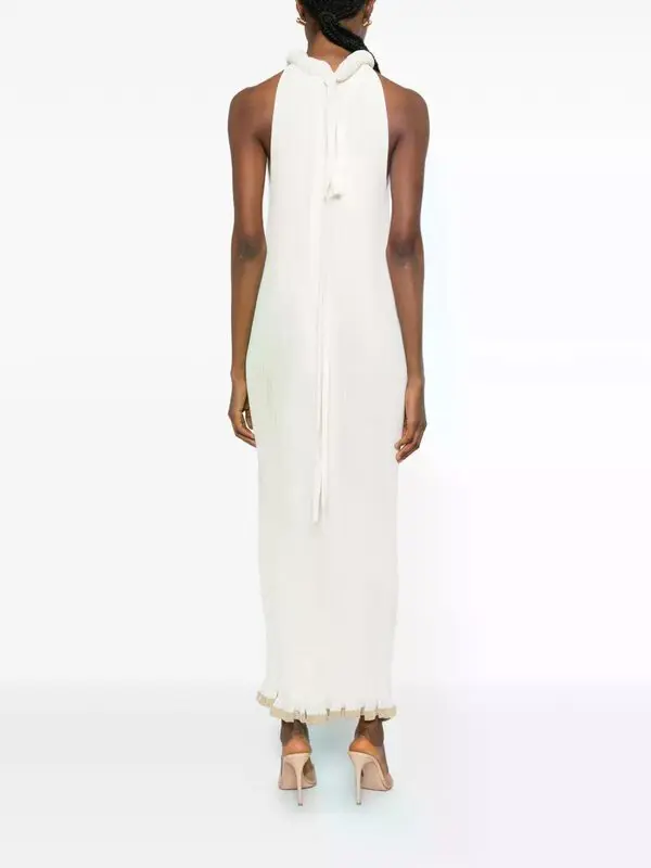 Alberta Ferretti Pleated Halter-neck Midi Dress - Neutrals