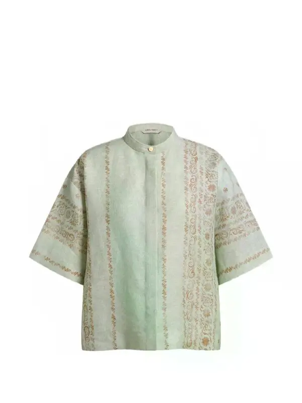 Alberta Ferretti Floral-print Short-sleeve Blouse - Green