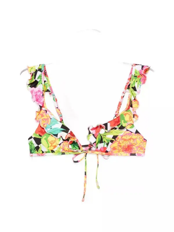 Moschino Floral-print Ruffled Bikini Top - White