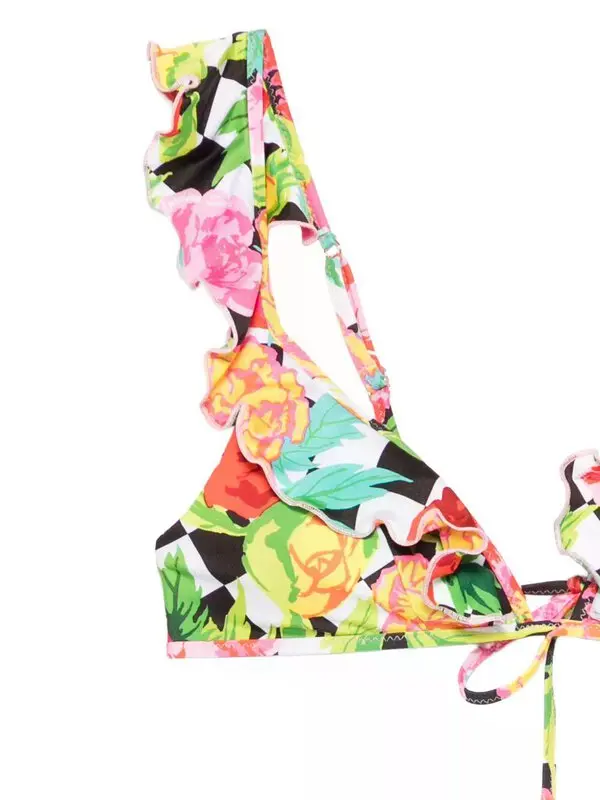 Moschino Printed Lycra Triangle Bikini Top With Ruffles