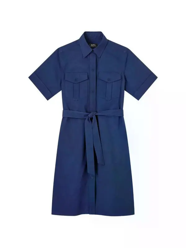 A.p.c. Belted Short-sleeve Shirt Dress - Blue