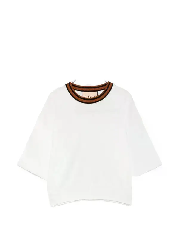 Plan C Stripe-trim Short-sleeve Top - White