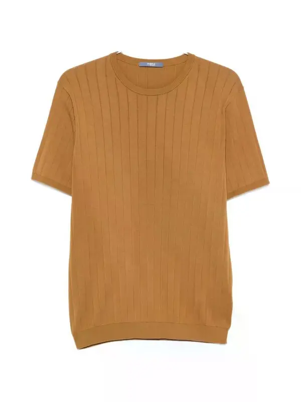 PEOPLE OF SHIBUYA Ribbed-knit Short-sleeve T-shirt - Brown