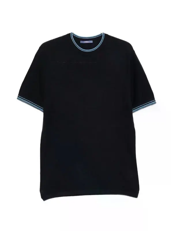 PEOPLE OF SHIBUYA Contrast-trim Short-sleeve T-shirt - Blue