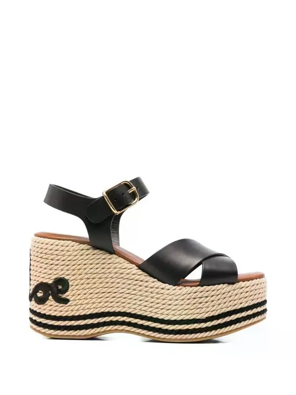 Chloé Logo-embroidered Platform-heel Sandals - Black