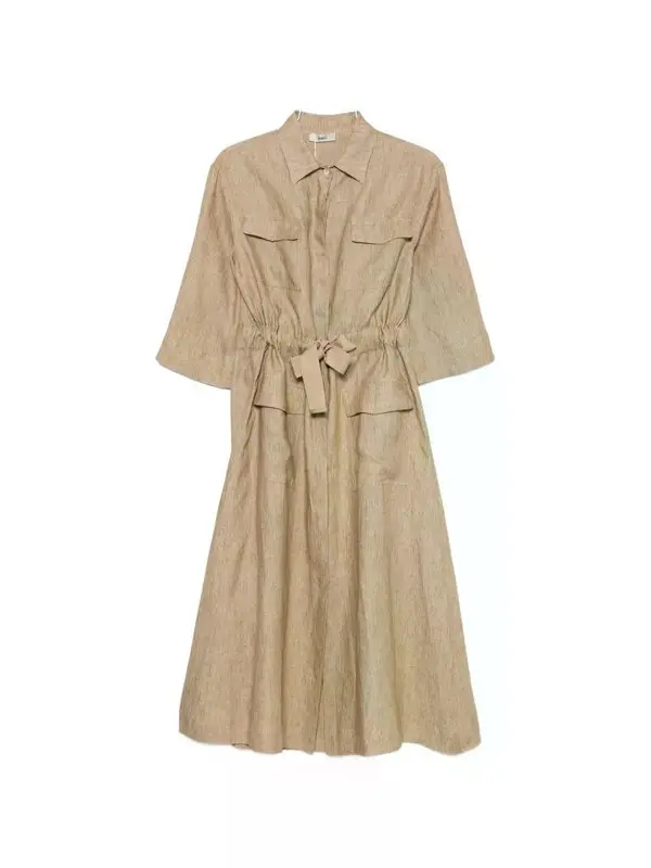 Herno Belted Linen Midi Dress - Neutrals