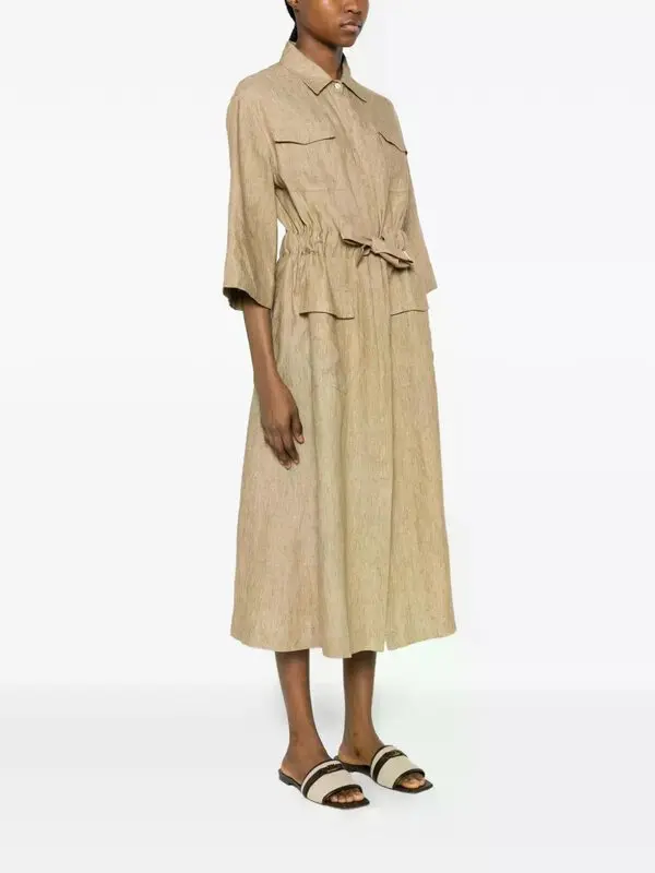 Herno Belted Linen Midi Dress - Neutrals