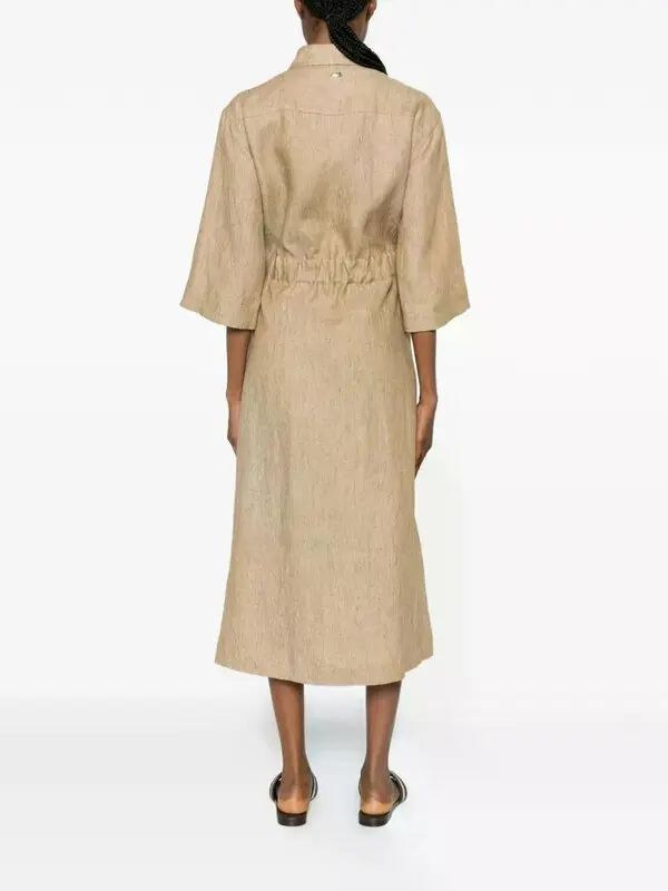 Herno Belted Linen Midi Dress - Neutrals