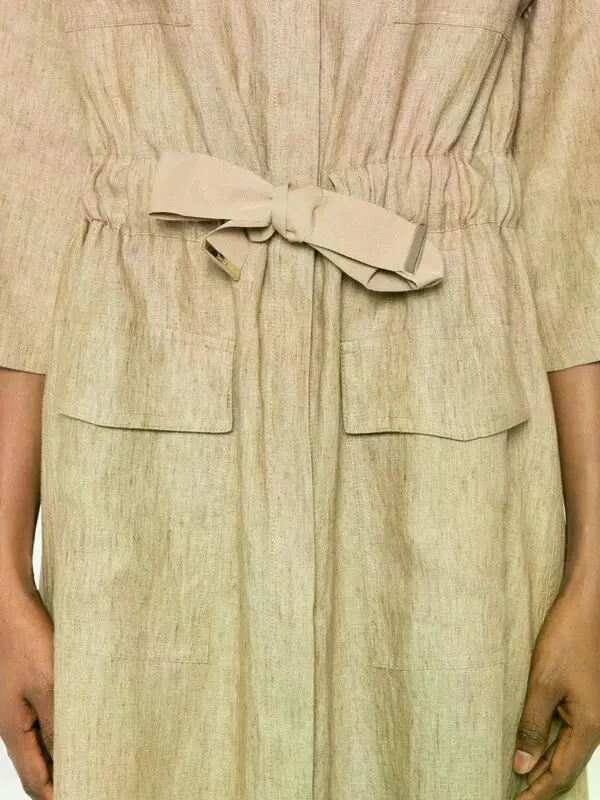 Herno Belted Linen Midi Dress - Neutrals