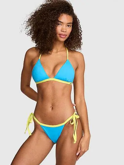 Pink Push-up Triangle Bikini Top - Blue