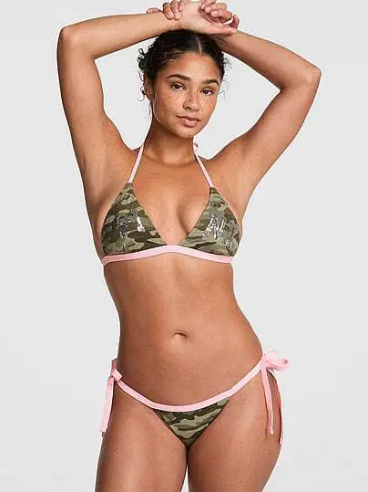 Pink Push-up Triangle String Bikini Top - Print