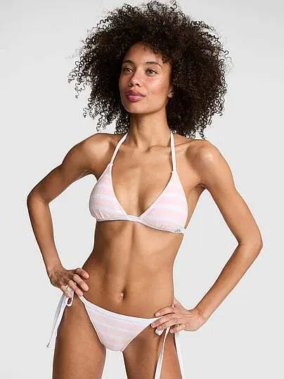 Pink Push-up Triangle Terry Bikini Top - Print
