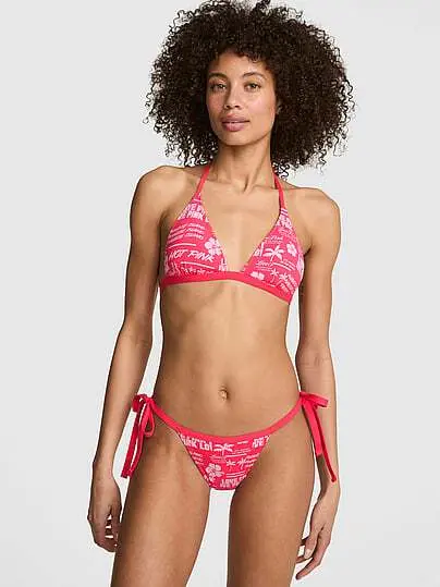 Pink Push-up Triangle Bikini Top - Print
