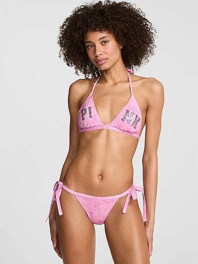Pink Push-up Triangle Bikini Top - Print