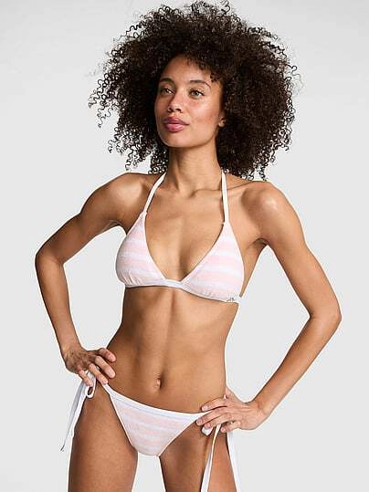 Pink Push-up Triangle String Bikini Top - Print