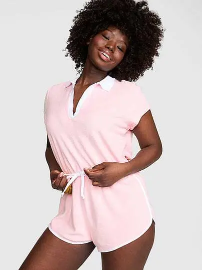 Pink Terry Henley Cover-up Onesie - Pink