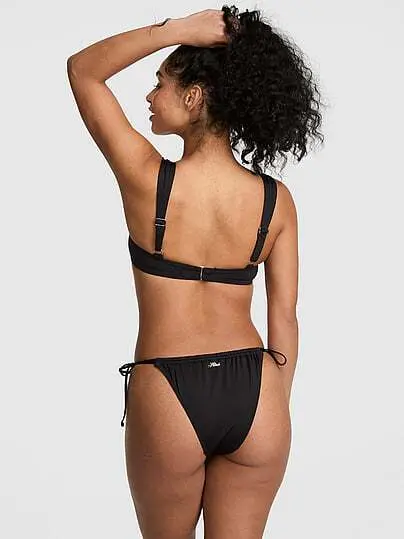 Pink Ruched Double-strap Brazilian Bikini Bottom - Black