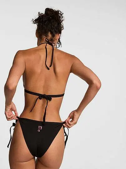 Pink Low-rise Side-tie Cheeky Bikini Bottom - Black