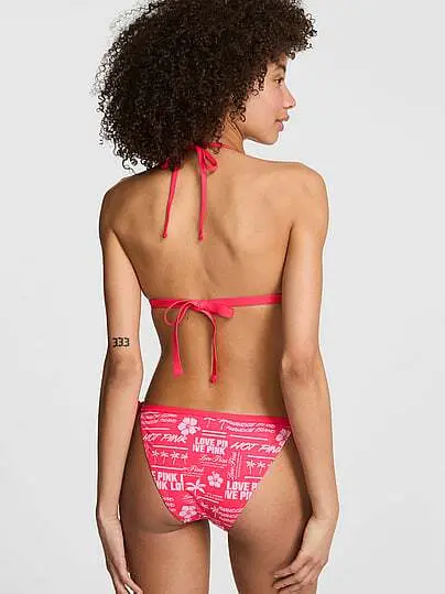 Pink Low-rise Side-tie Cheeky Bikini Bottom - Print