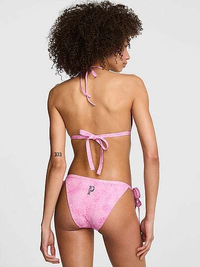 Pink Low-rise Side-tie Cheeky Bikini Bottom - Print