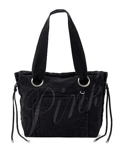 Pink Canvas Flat-bottom Tote Bag - Black