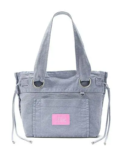 Pink Canvas Flat-bottom Tote Bag - Blue