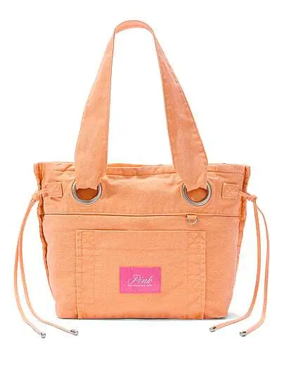 Pink Canvas Flat-bottom Tote Bag - Orange