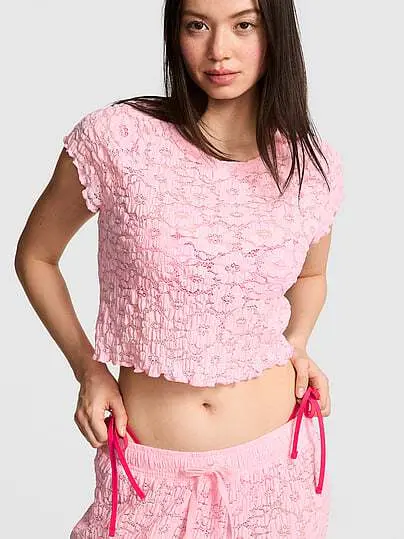 Pink Floral Crochet Cover-up Tee - Pink