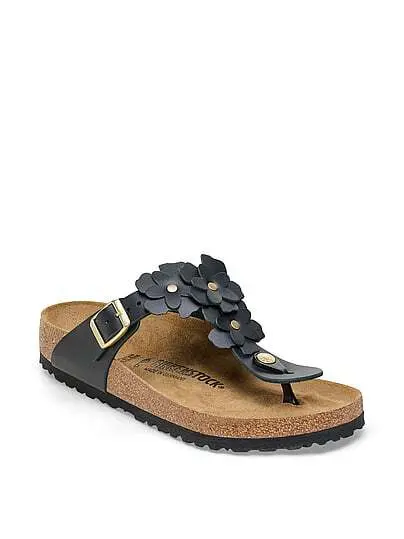 Pink Birkenstock Gizeh Flowers Sandals - Black