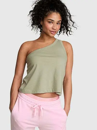 Pink Dream Jersey One-shoulder Tank Top - Green