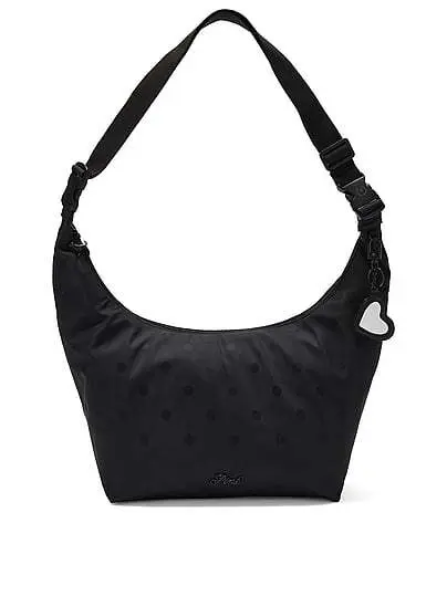 Pink Satin Nylon Hobo Bag - Black